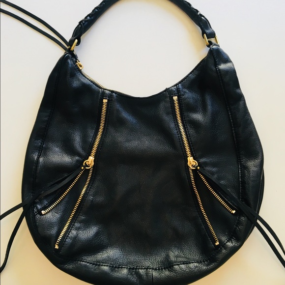 Linea Pelle | Bags | Linea Pelle Black Pebbled Leather Hobo Handbag ...